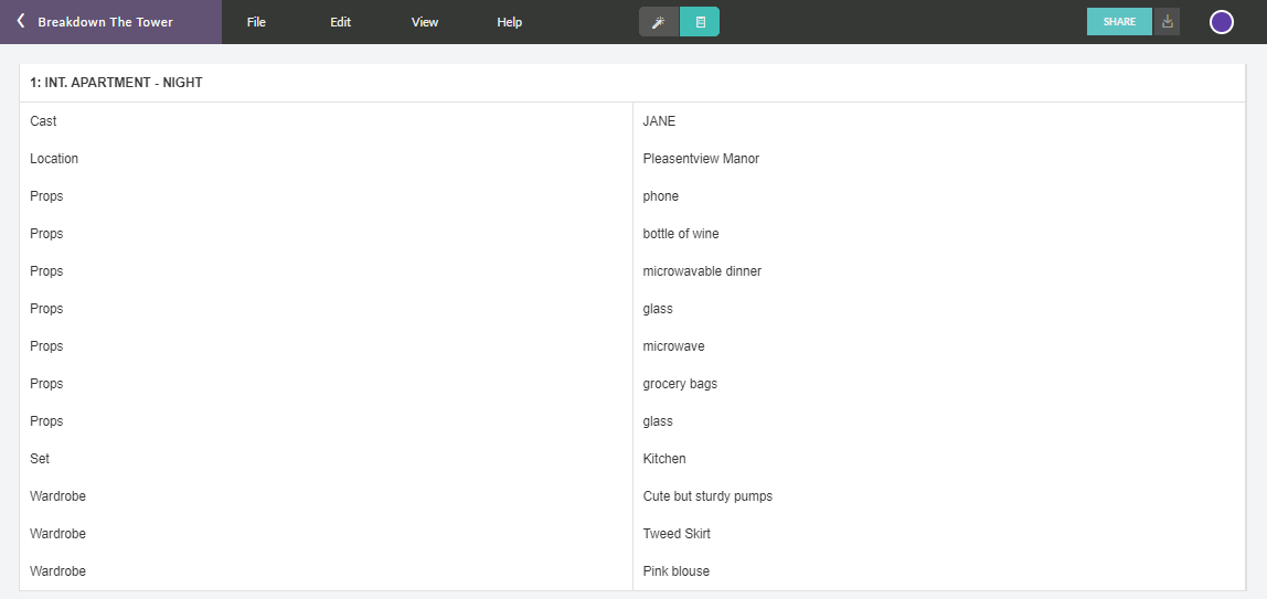 Print a Breakdown Report – Celtx Help Center