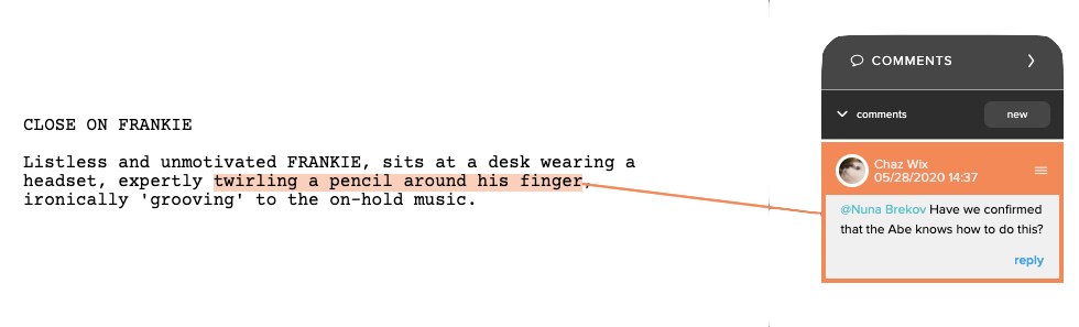 Comments & Project Summary – Celtx Help Center